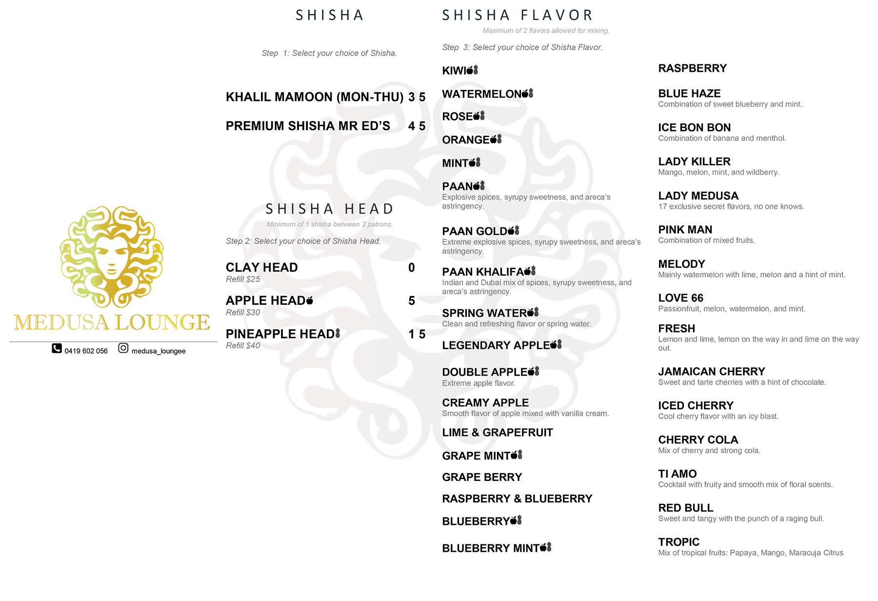 Our Menu – Medusa Lounge